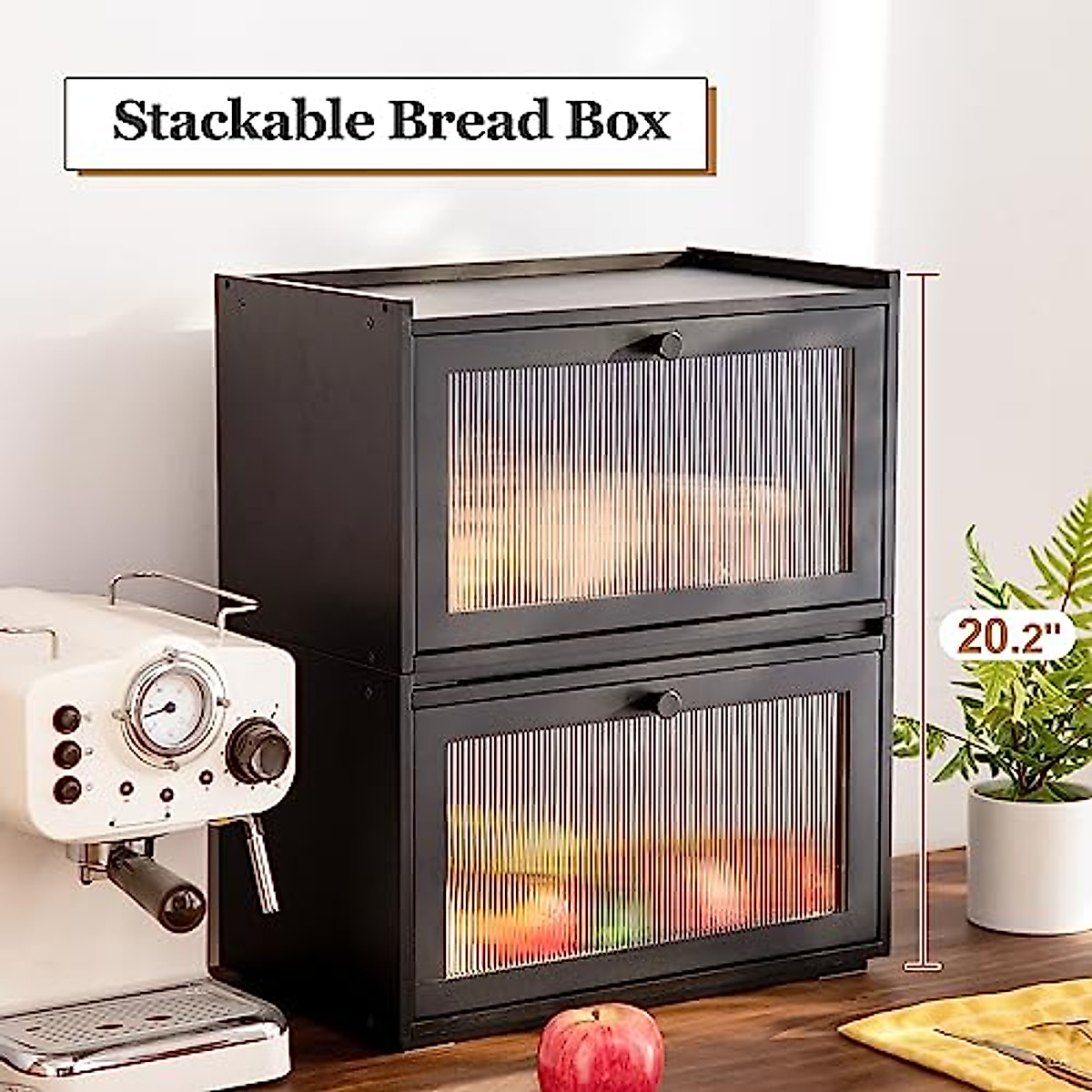 Bamboo Bread Box for Kitchen Counter-Large Capacity Bread Storage Container Farmhouse Bread Box with Window Bread Holder,Bread Storage Bin. (Black)