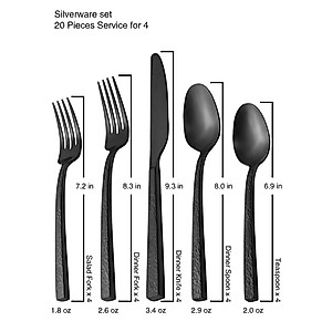 Alata Ripple 20-Piece Black Silverware Set Stainless Steel Flatware Set,Service for 4,Cutlery Set,Dishwasher Safe