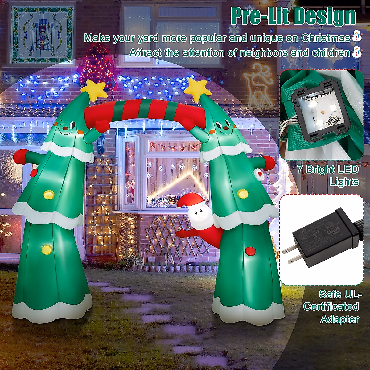 Tangkula 11 FT Lighted Christmas Inflatable Archway Decoration, Christmas Tree Arch with Santa Claus, Built-in LED Lights, Outdoor Blow-up Holiday Party Yard Lawn Xmas Decoration