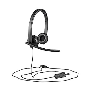 Logitech H570e Wired Headset, Stereo Headphones with Noise-Cancelling Microphone, USB, In-Line Controls with Mute Button, Indicator LED, PC/Mac/Laptop - Black