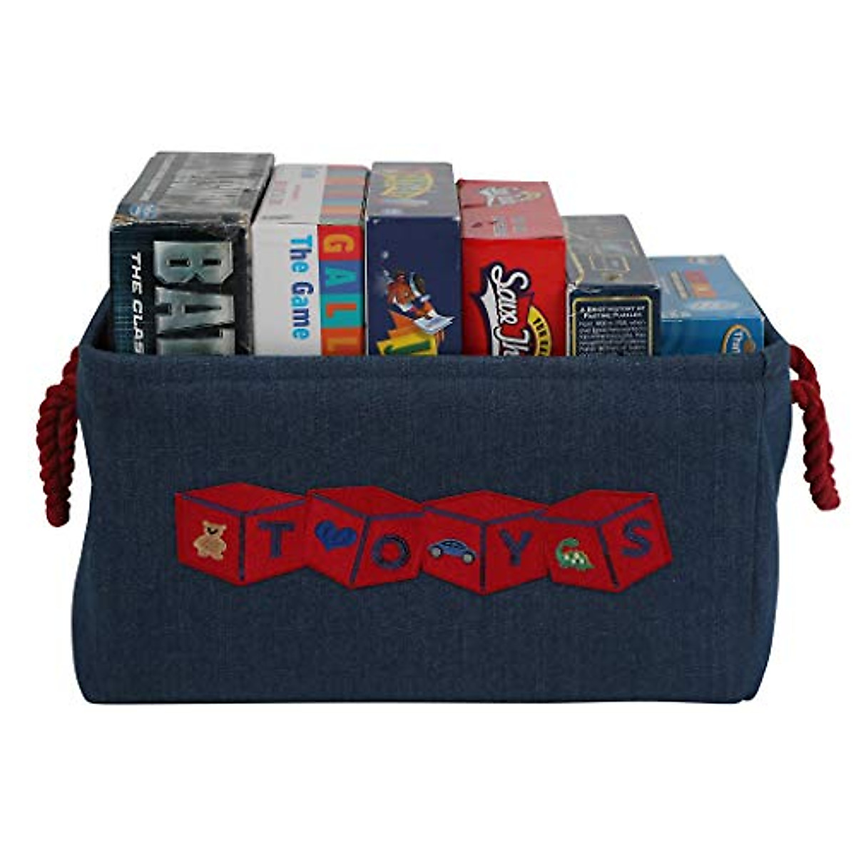 Toy Storage Basket Bin for Organizing Baby, Kids, Dog Toys, Children Books. Denim Canvas Box Organizer w/Attractive Red Patch for Playroom, Nursery …
