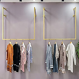 Wall-Mounted Garment Rack ,Modern Simple Clothing Store Heavy Metal Display Stand Garment Bar,Clothes Rail,Bathroom Hanging Towel Rack,Multi-purpose Hanging Rod for Closet Storage (Gold-F-Shaped,39.37"L)