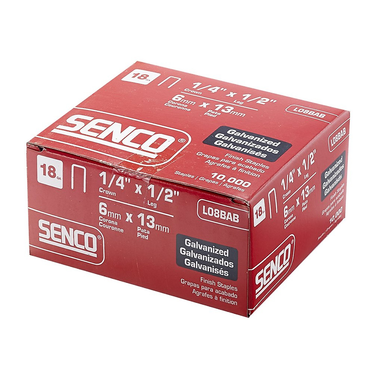 Senco L08BAB 18 Gauge by 1/4-inch Crown by 1/2-inch Electro Galvanized Staples (10,000 per box)