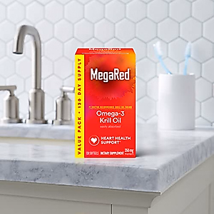 MegaRed Krill Oil 350mg Omega 3 Supplement, 1 Dr Recommended Krill Oil Brand with EPA, DHA, Astaxanthin & Phopholipids, Supports Heart, Brain, Joint and Eye Health - 130 Softgels (130 servings)