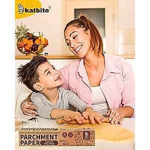 Katbite 15in x 242ft, 300 Sq.Ft Unbleached Parchment Paper Roll for Baking, Parchment Baking Paper with Serrated Cutter, Non-stick Longer Parchment Roll for Cooking, Air Fryer, Steaming, Bread