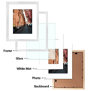 Golden State Art, 16x20 Wooden Picture Frame - Mat for 11x14 Photos - Real Glass - Horizontal and Vertical Wall Display, Great for Engagement, Wedding, Silver, 1 Pack