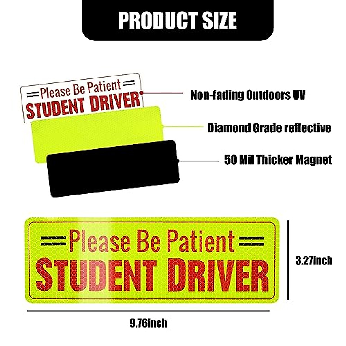 gunhunt 3 PCS Car Practice Reflective Car Tail Decals, 3.54" x 9.44" "Student Driver" Reflective Warning Body Decals, Essential Safety Accessories for Beginner Drivers (Red)