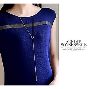 925 Sterling Silver Round Stick Cross Bar Lariat Y Pendant Necklace Long Tassel Sweater Chain for Women Gift (Sterling Silver)