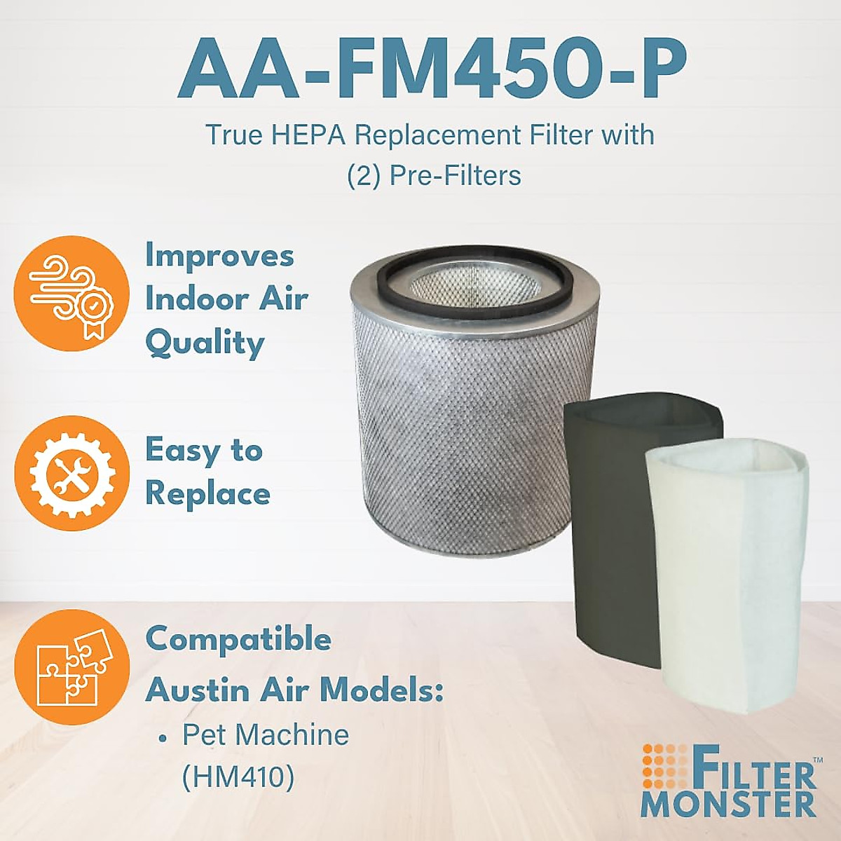 Filter-Monster Replacement Filter Compatible With Austin Air Pet Machine (HM410) with Pre-Filter