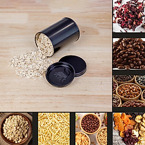 Double Seal Tea Canisters (6-Pack); Black Metal Round Tea Tins w/ Interior Molded Plastic Seal