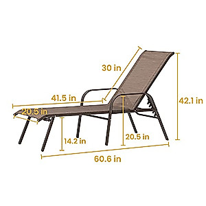 Crestlive Products Adjustable Chaise Lounge Chair, Five-Position and Full Flat Outdoor Recliner for Patio, Deck, Beach, Yard, Pool (2PCS Brown)