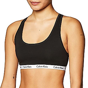 Calvin Klein Women’s Carousel Logo Cotton Stretch Bralette Non-Wired and Non paded, Black, Medium