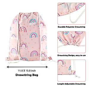 urnexttour Travel Neck Pillow for Kids, Best Unicorn Gifts for Girls with Drawstring Backpack/Necklace/Sleep Mask &Earplugs, Travelling Pillow Set for Airplane, Car, Train, Bus and Home Use (Pink)