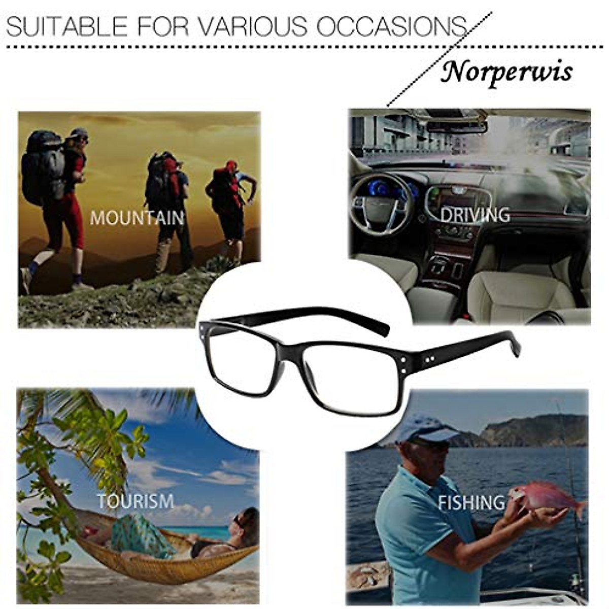 NORPERWIS 5 Pair Reading Glasses Quality Lightweight Blue Light Blocking Eyeglasses with Spring Hinge Readers for Women Men (5 Pack Black-1, 1.50)