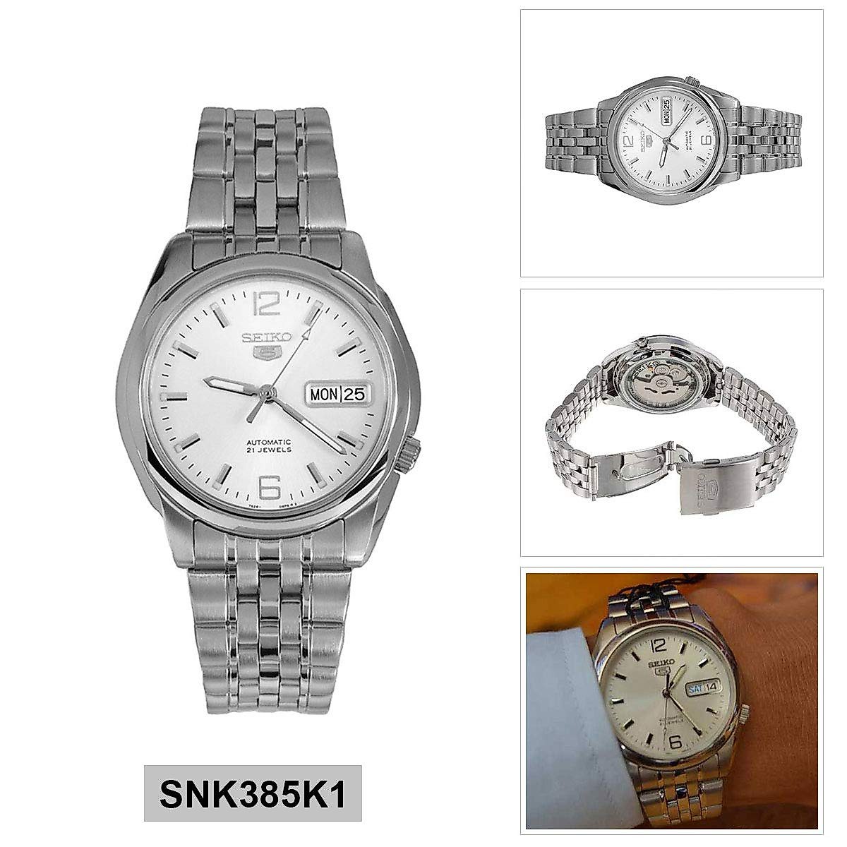 SEIKO Series 5 Automatic White Dial Men's Watch SNK385