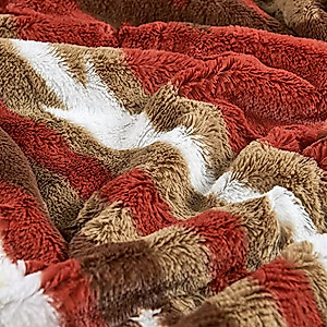 Home Soft Things Southwest Faux Fur Throw Blanket, Brick Red, 60'' x 80'', Soft Warm Lightweight Cozy Throw Blanket with Sherpa Backing Couch Bed Sofa Cover Throw Home Décor