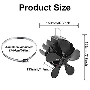 Fireplace Fans, 5 Blades Heat Powered Stove Fan, Wood Stove Fans for Stoves & Fireplaces Silent Heat Powered Fireplace Fan,No Electricity Required for Wood/Log Burner (5 Blades Fan)