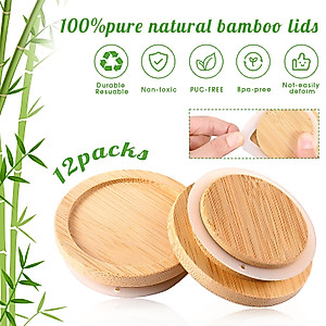 Oui Yogurt Jar Lids Set Bamboo Wood Lids with Silicone Sealing Rings Storage Canning Jar Bamboo Lids Wide Mouth Jar Lids Oui Lids for Nice Sealing Airtight Fit (12)