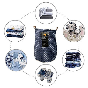 Collapsible laundry basket hamper. Round lunar canvas waterproof large storage bin baskets. Storage washing clothes and toys with handles and drawnstring 13.3"x 18.5"