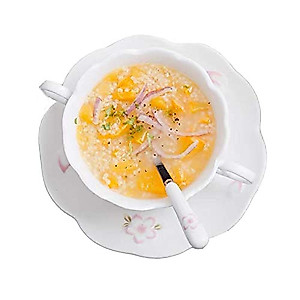 YBK Tech Breakfast Cup Bone China Porcelain Dessert Bowls Soup Mug With Saucer and Spoon (White)