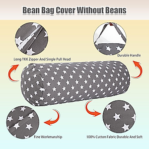 SANFERGE Stuffed Animal Storage Bean Bag Chair Cover (No Filler), Cylinder Plush Toy Storage Stuff and Sit Seat for Kids Boys and Girls, Canvas Large Soft Sit & Play Sofa with YKK Zipper