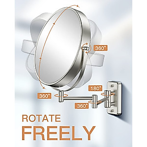 Benbilry 9" Large Size Wall Mounted Makeup Vanity Mirror, 1X/10X Magnifying Double Sided Shaving Mirror for Bathroom, 360° Swivel Extendable Arm Nickel Finish