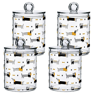 SDMKA 2 Pack Apothecary Jars Bathroom Cute Dogs Dachshunds Qtip Holder Dispenser Clear Plastic Storage Canister Jar with Lid for Cotton Ball, Cotton Swab