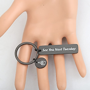 HOLLP Funny Gift for Best Friend See You Next Tuesday Keyring with Middle Finger Charm CUNT” Gag Gift (See You Next Tuesday-black)