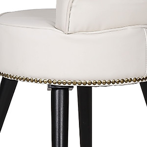 MUPATER Makeup Vanity Stool Chair with Low Back, Round Leather Padded Chair with Wood Legs, White