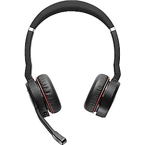 Jabra Evolve 75 MS Wireless Headset, Stereo – Includes Link 370 USB Adapter and Charging Stand – Bluetooth Headset with World-Class Speakers, Active Noise-Cancelling Microphone, (Renewed)