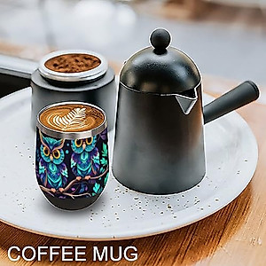 304 Stainless Steel Purple And Green Owl Printed Eggshell Thermos Cup with Switchable Drinking Spout