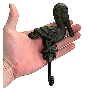 Wowser Rustic Brown Cast Iron Pelican Wall Hooks, Set of 3, 7 1/2 Inch