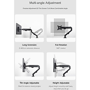 XYGStudy Gas Spring Monitor Stand Arm for 17~30 Inch Display Monitor Screen LCD Free Height Adjustment Support Multi-Angle Rotation and Expansion