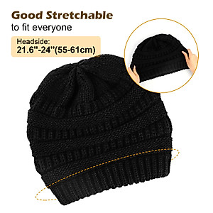 Winter Knit Beanie Hat for Women Men Satin Lined Cable Thick Slouchy Warm Cap Black