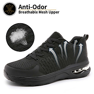 LUPWEE Steel Toe Shoes for Men Slip Resistant Safety Work Shoes Puncture Proof Comfortable Indestructible Sneakers with Specialized Work Insole for Industry Construction Warehouse Black M10.5