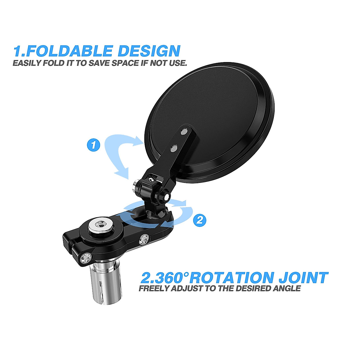 MICTUNING Universal Motorcycle Mirrors - 3 Inch Round Folding Bar End Side Mirror Compatible with Honda, Scooter, Suzuki, Yamaha, Kawasaki, Victory and More