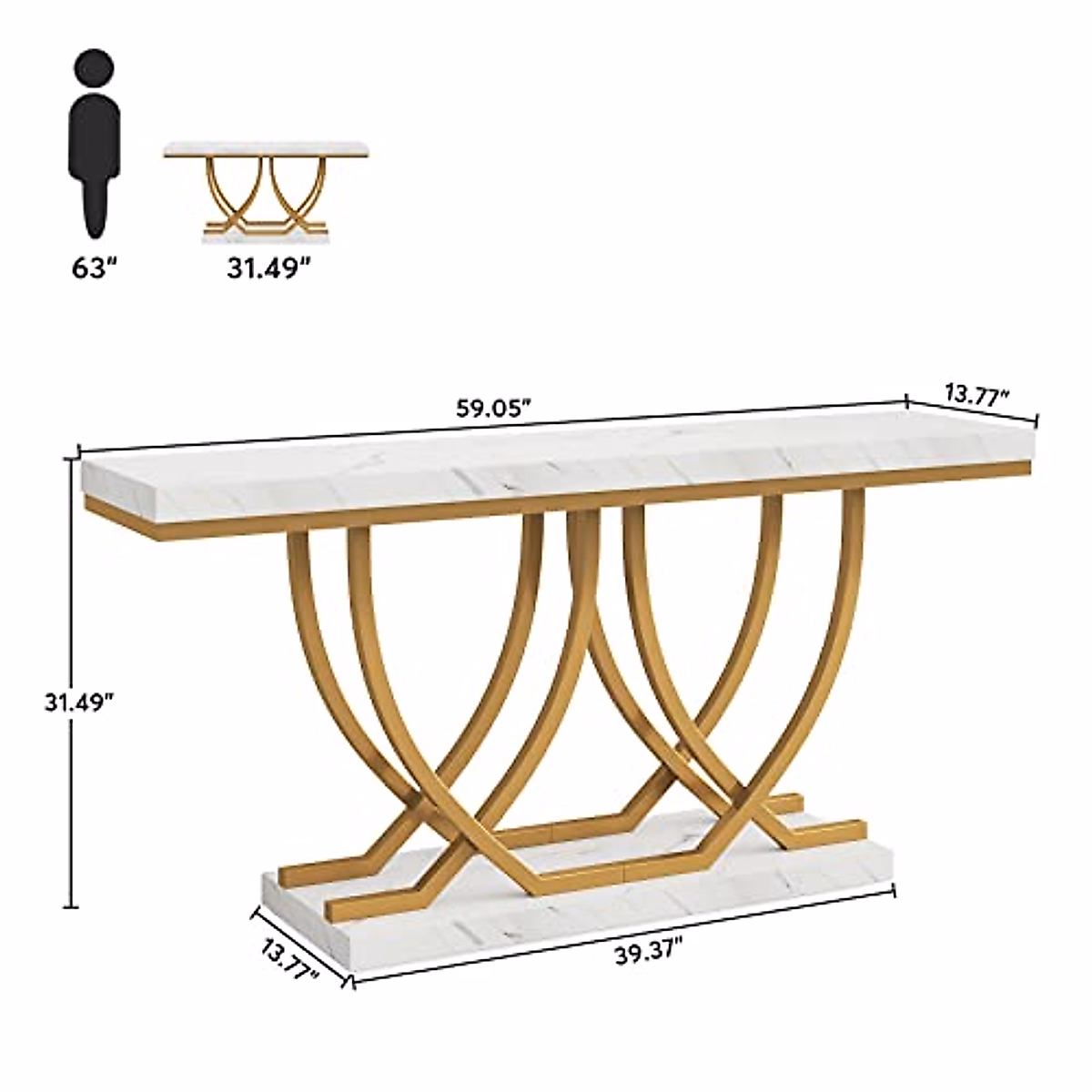 Tribesigns 59 Inch Modern Console Table, Faux Marble Entryway Table Gold Sofa Table Behind The Couch, Luxury Hallway Table Accent Table for Living Room, Entrance, Foyer, White and Gold