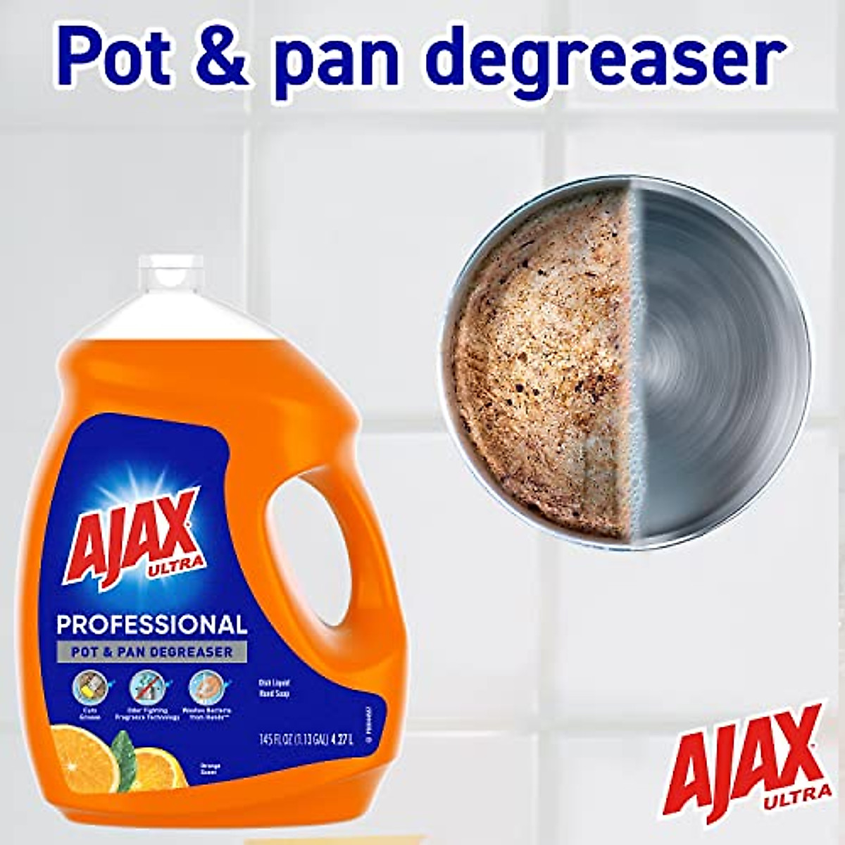 Ajax Ultra Professional Antibacterial Pot & Pan Dish Soap, Orange Scent, 145 fl. oz. (1.13 gal.), 4/Pack (61034313CT)
