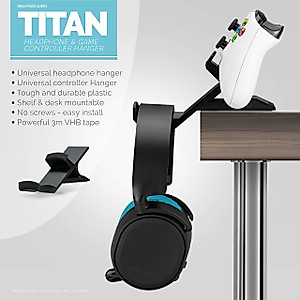 BRAINWAVZ The Titan - Desktop Gamepad Controller & Headphone Hanger Holder - Designed for XBOX ONE, PS4, PS3, Dualshock, Switch, PC, Steelseries, Steam & More, Reduce Clutter, Black