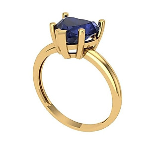 Clara Pucci 2.0 ct Heart Cut Solitaire Simulated Blue Sapphire 5-Prong Engagement Bridal Promise Anniversary Ring 18K Yellow Gold 4.5