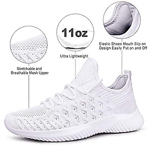 Feethit Womens Slip On Walking Shoes Non Slip Running Shoes Breathable Workout Shoes Lightweight Gym Sneakers White Size 10