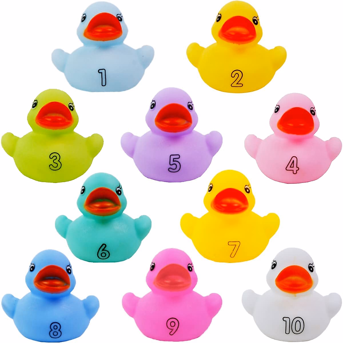 10 Pack: Numbers Counting Rubber Ducks Colorful Bath Toys - 1, 2, 3 Learn to Count Numeracy Early Learning Educational Bathtime Squeak Duckies Bathtub Set for Kids, Toddlers