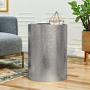 Christopher Knight Home Rache Modern Round Accent Table with Hammered Iron, Silver, 16 in x 16 in x 22.25 in