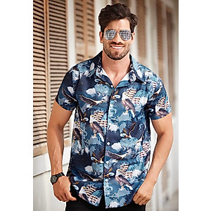 Arvilhill Men's Fashion Star and Flag Button Shirt American Flag Traveling Button Shirt US Flag Short Sleeve Button Shirt L