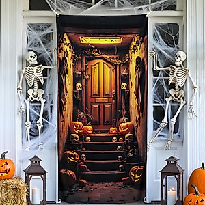 Halloween Door Decorations, Halloween Door Banner, Ghost Basement Stair Door Cover, Spooky Doorway Halloween Backdrop Banner Decorations, Large Fabric Door Background for Halloween Party 185 x 90 cm