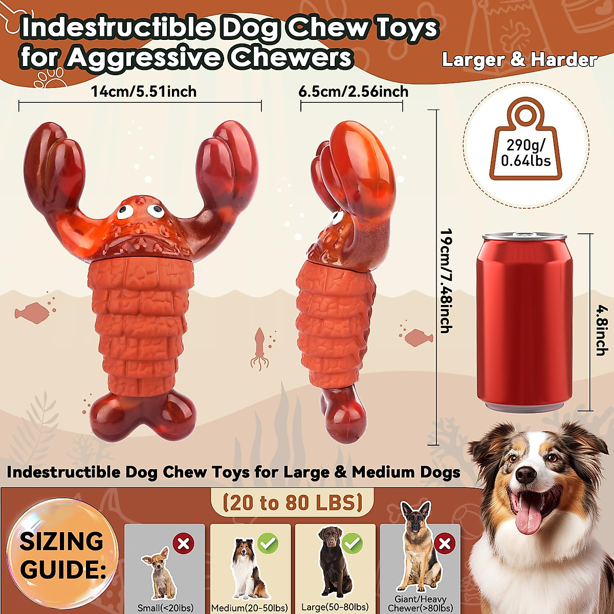 BIKIISEN Squeaky Dog Toys for Aggressive Chewers for Large Dogs, Interactive Dog Chew Toys to Keep Them Busy, Indestructible Squeaky Dog Toys, Tough Dog Toys for Medium/Large Dogs (Red)