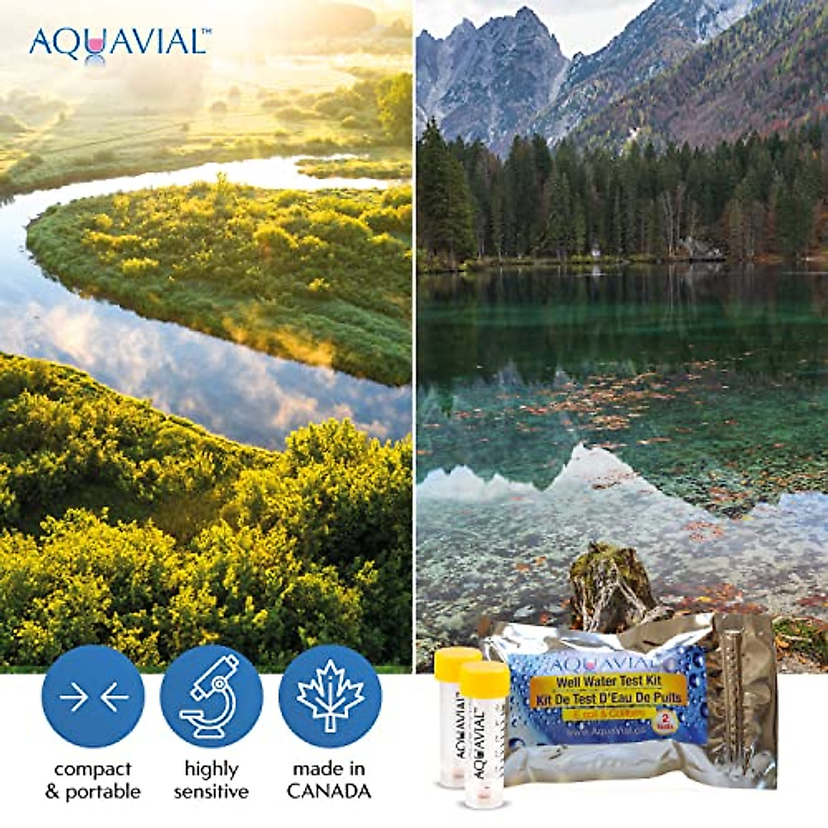 AquaVial Well Water Testing Kit 4 Pack | E Coli and Coliform Water Test Kit | Water Testing Kits for Drinking Water Pool Pond Lake Well | Water Test Kit Easy to Use | Home Industrial Water Test Kit