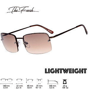The Fresh Minimalist Small Rectangular Sunglasses Clear Eyewear Spring Hinge - Gift Box Package (302-Copper, Gradient Brown, 57)