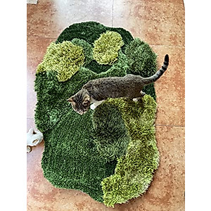 lzteck Patchwork,Abstract,Geometric Shag, Artificial Grass Area Rug, Fake Grass Moss Tundra Rugs, Fluffy Kids Toddles Carpets, Living Room,Nursery Mats,Balcony,Patio Rugs 2.6x3.9ft