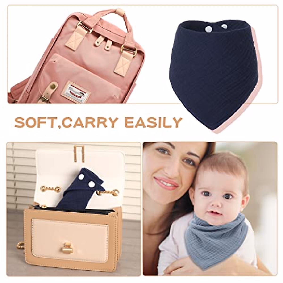 Rapotti Baby Drool Bibs Cotton for Boys and Girls Solid Colors 8 Pack Baby Bids Set for Teething and Drooling